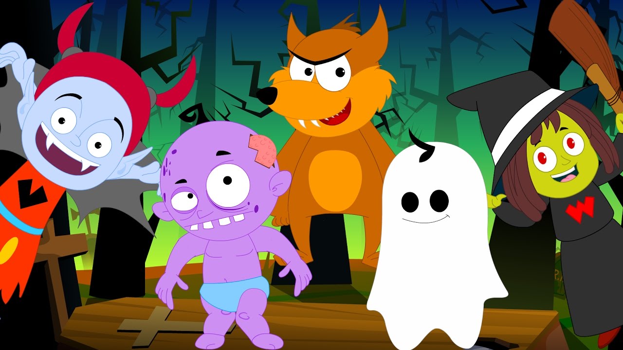 five little monsters | scary rhymes | halloween song | nursery rhymes ...