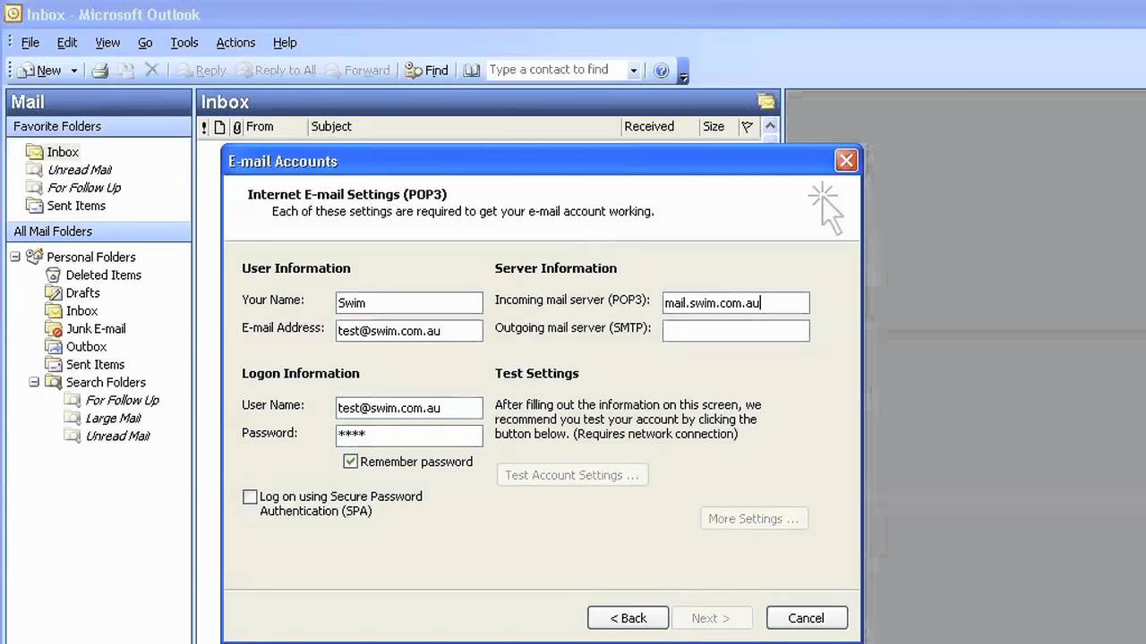 How to set up your email in Outlook 2003 on PC | SWiM Communications ...
