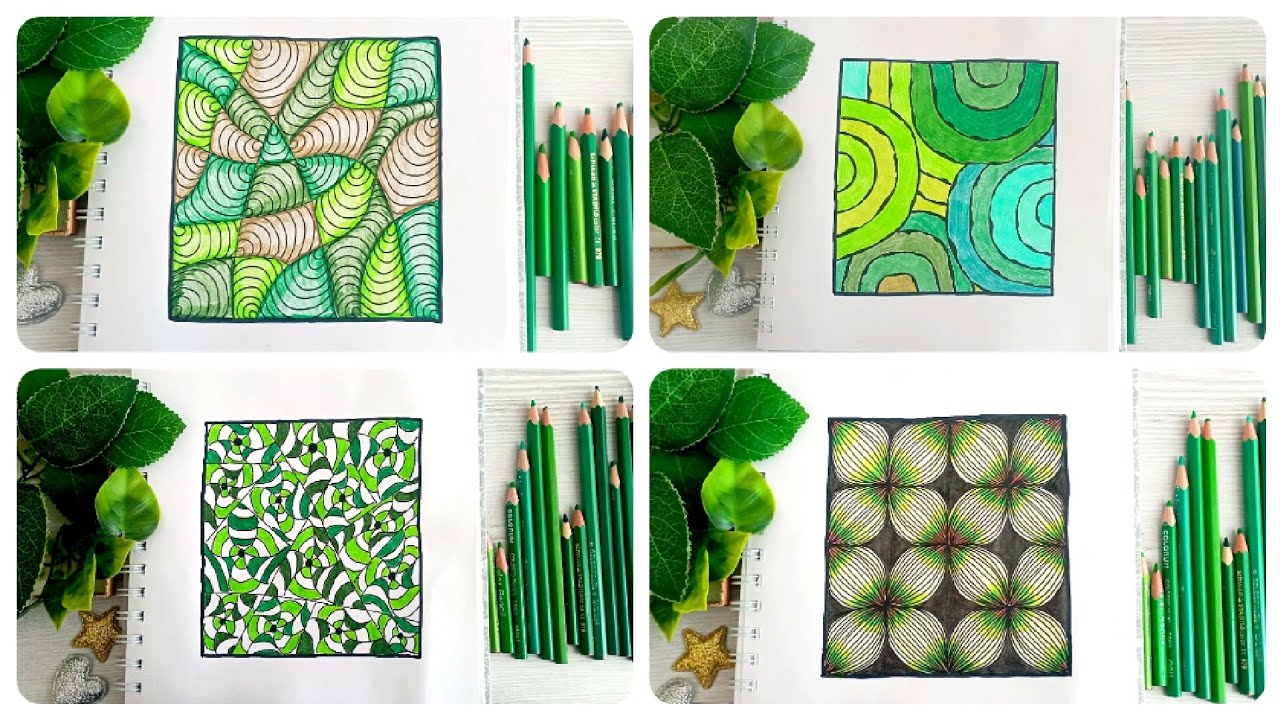 #49 Doodle Drawing | Coloring with Green Pencils | Art Therapy 🌿💚 - YouTube