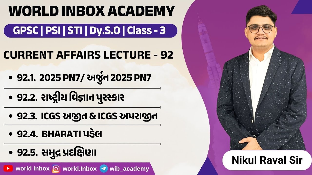 Current Affairs 2025 | Part - 92 | Lecture By Nikul Raval Sir | World ...