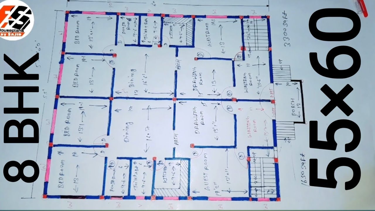 55×60 house plan| 55 by 60 house plan| 4BHK X2- two brothers| two flat ...