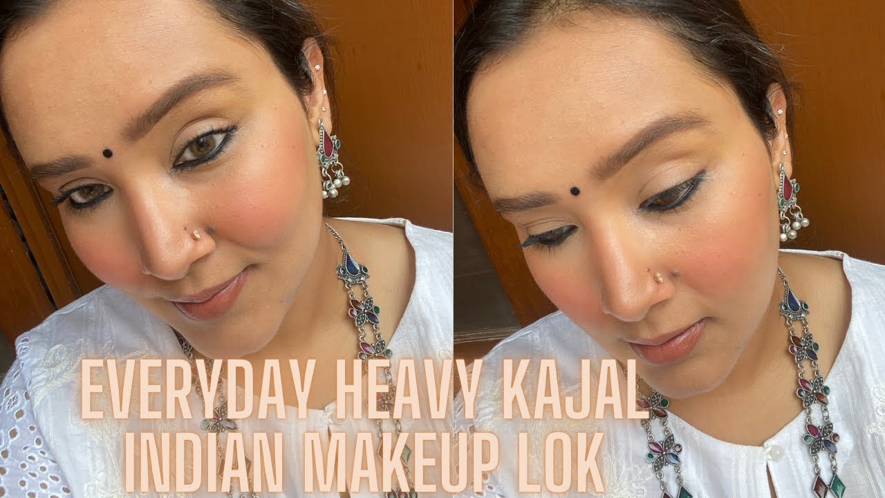 Everyday Indian Makeup Look with White Suit ft. A Heavy Kohled Eye ...