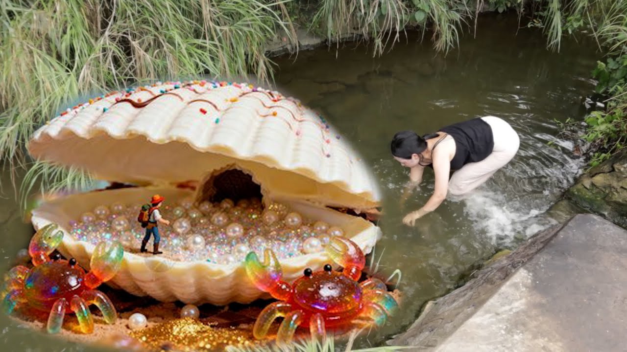 A clam shell river, the girl discovered an ancient giant clam filled ...