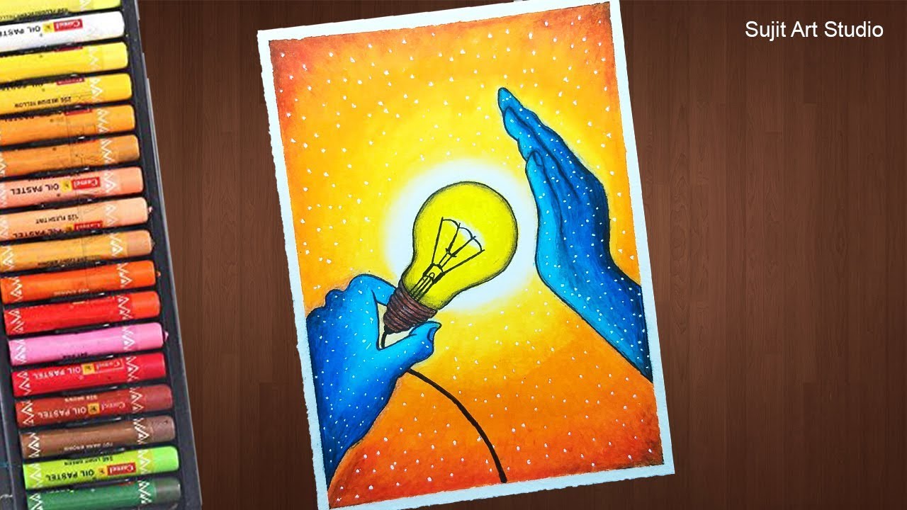 Save Energy Drawing (Very Easy) with Oil Pastels for beginners | Energy ...
