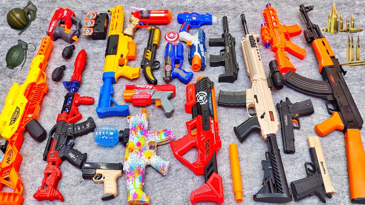 Collecting 7 Sniper Rifles and AK47 Guns Pistol Nerf Gun Scar L MP7 ...