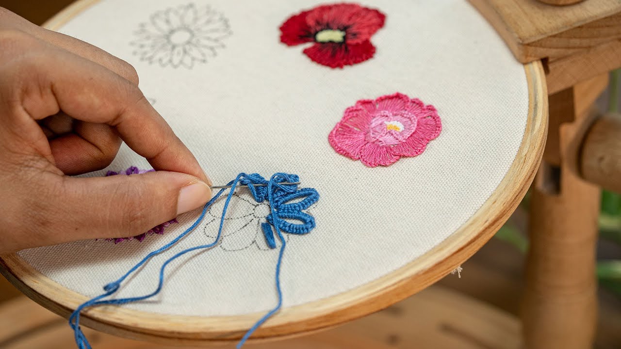 Stunning Embroidery Flowers (Part 4) - Dimensional Blue Cosmos Flower ...