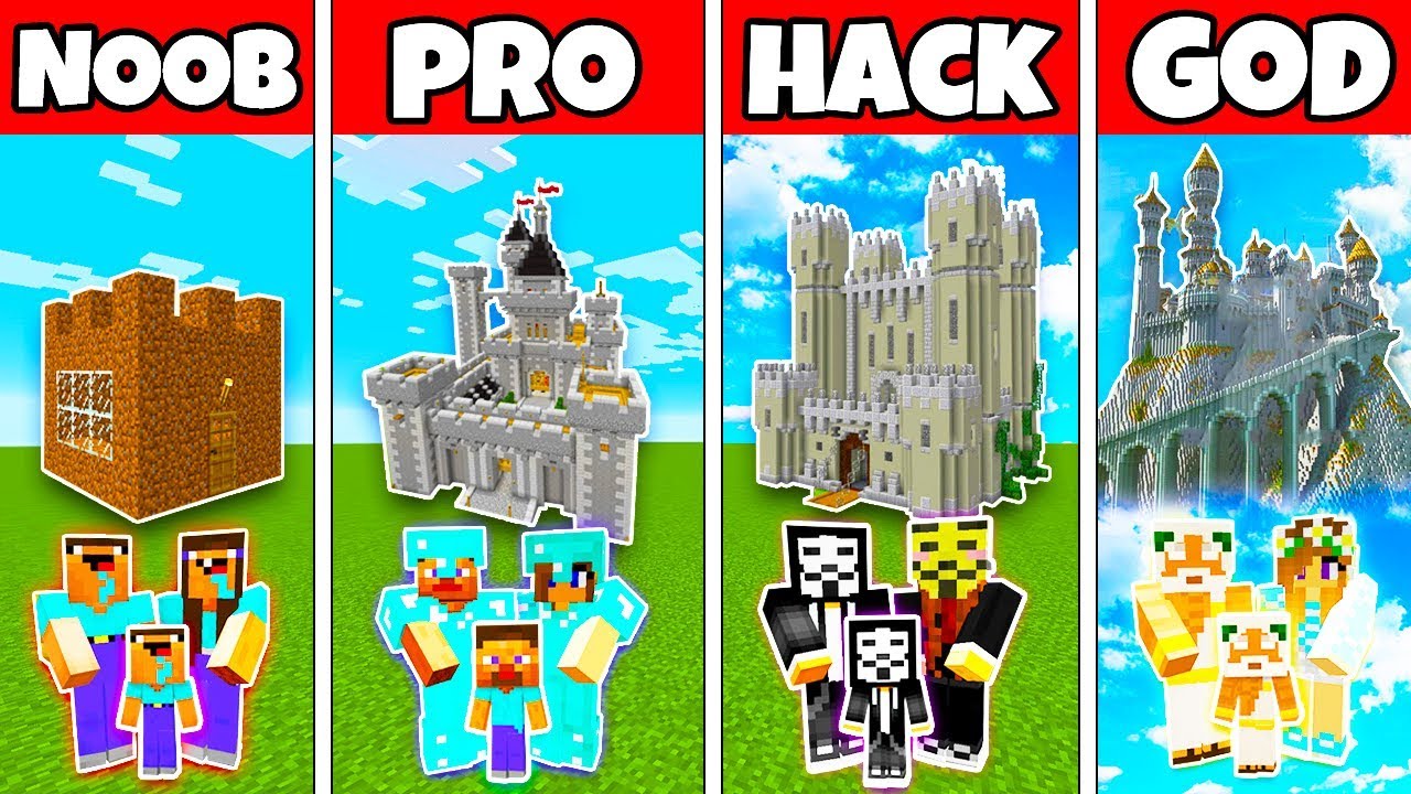 Minecraft: FAMILY SAFEST CASTLE HOUSE BUILD CHALLENGE - NOOB vs PRO vs ...