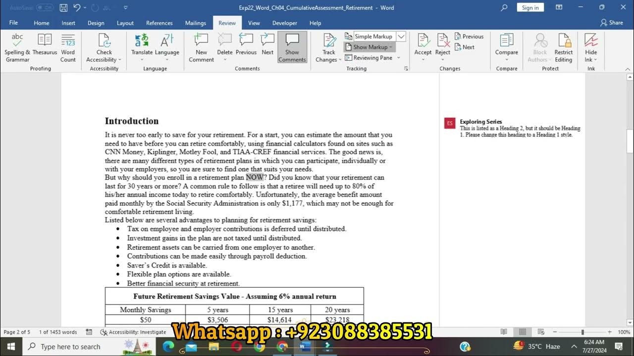 Exp22_Word_Ch04_CumulativeAssessment_Retirement | Word Chapter 4 Cumulative Assessment ...