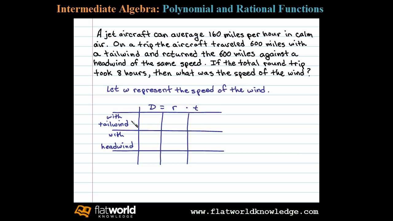 Uniform Motion (Distance) Problem - Algebra IA fwk 04-0801 - YouTube