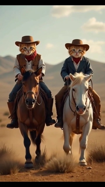 Kucing dengan berpakaian koboi naik kuda,di padang pasir#shots #cat # ...