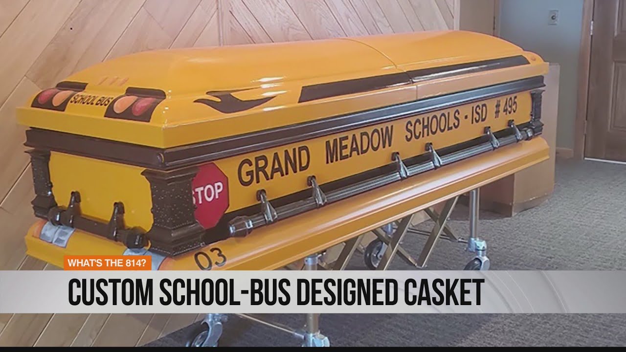 Custom school-bus designed casket - YouTube
