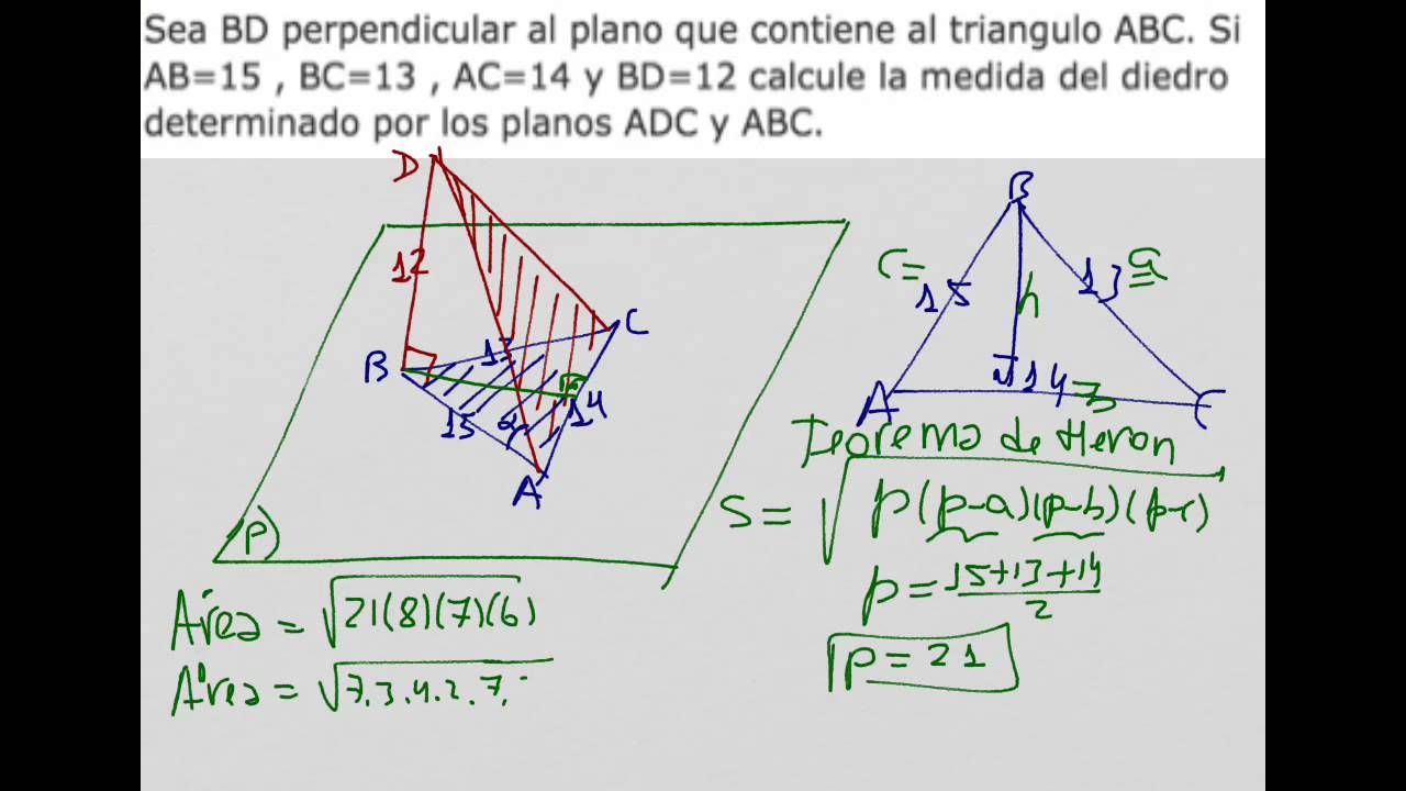 Geometría de espacio, teorema de Herón, ángulo diedro - YouTube