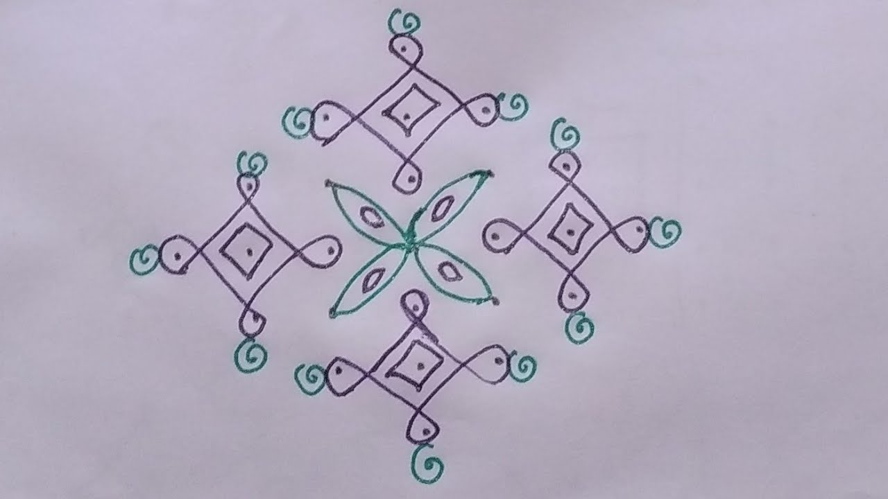 7*1 dots simple rangoli // easy rangoli // dots rangoli - YouTube