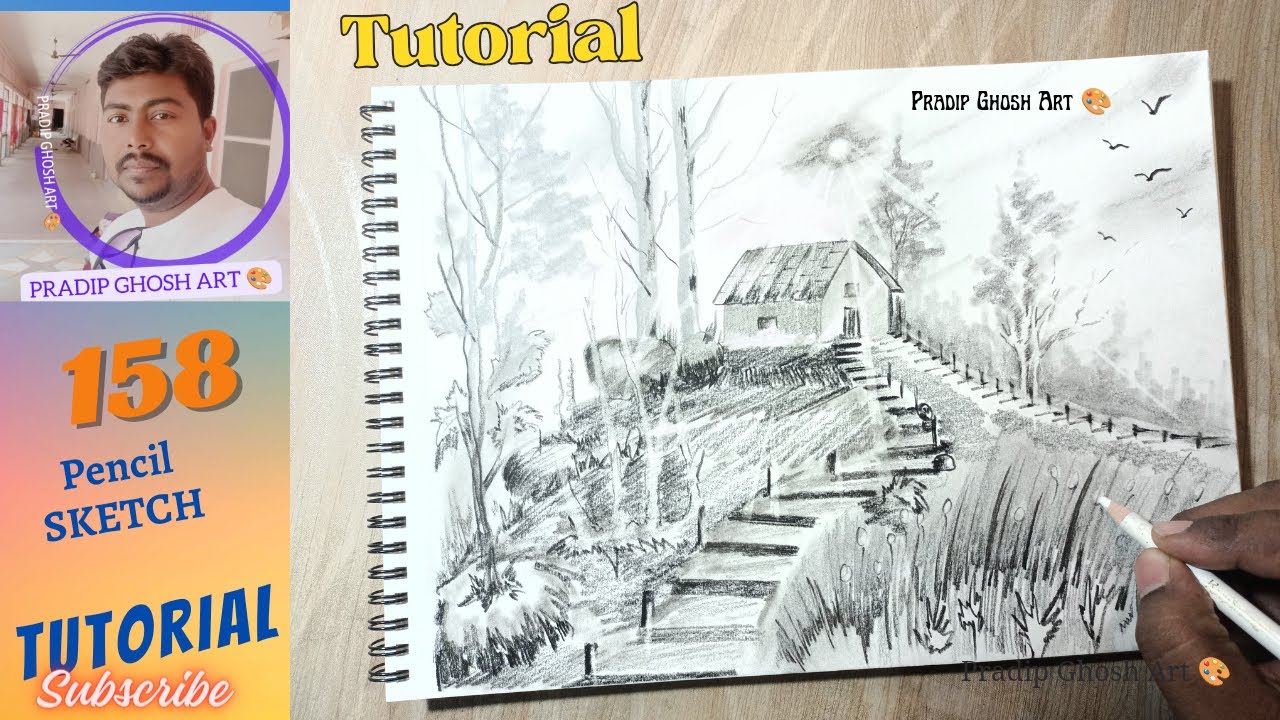 How to draw a house on hill| Pencil sketch| hilly village in pencil ...