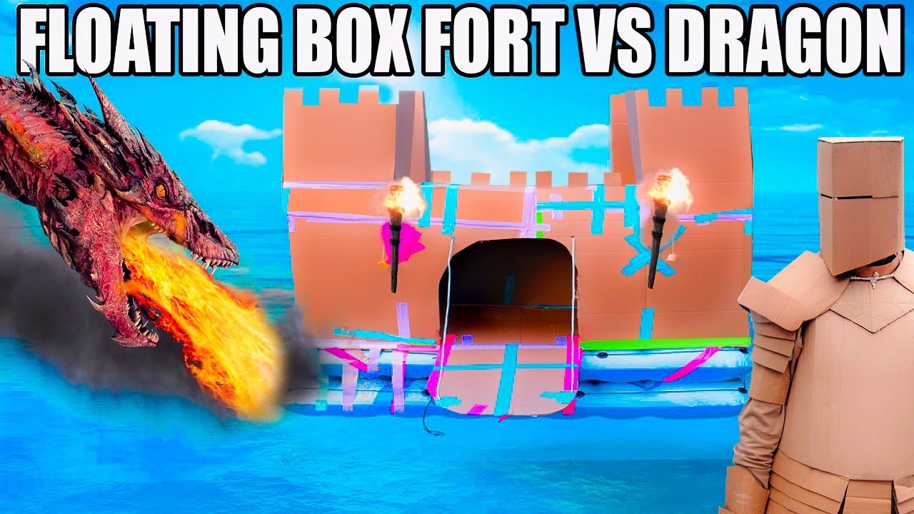 FLOATING BOX FORT CASTLE Vs A DRAGON!! 📦🐲 Fire Breathing, Sword Battle ...