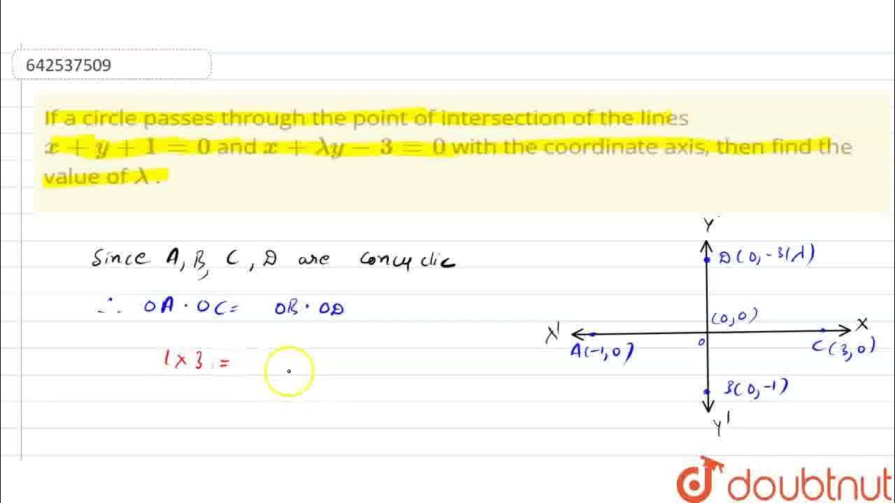 If a circle passes through the point of intersection of the lines x+ y +1=0 and x+ lambda y-3=0 ...
