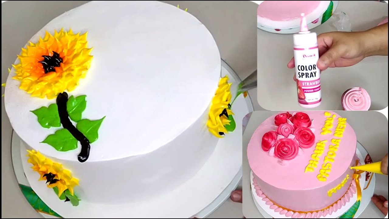 Sunflower design || easy and simple cake decorating - YouTube