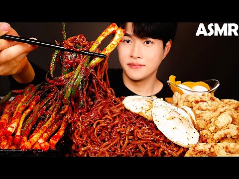 ASMR | Chapagetti & homemade green onion kimchi mukbang | no talking eating sounds