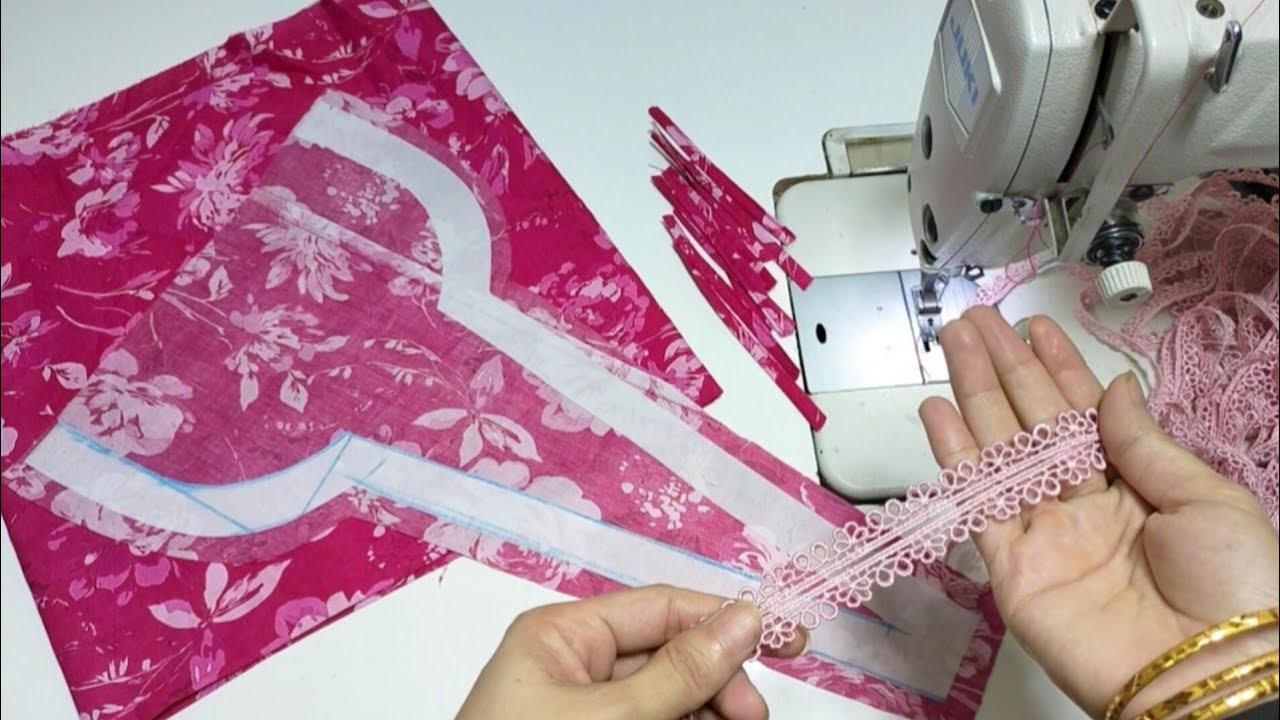 Very Nice Latest & Round V Shape Neck Design With Lace | New Trending ...