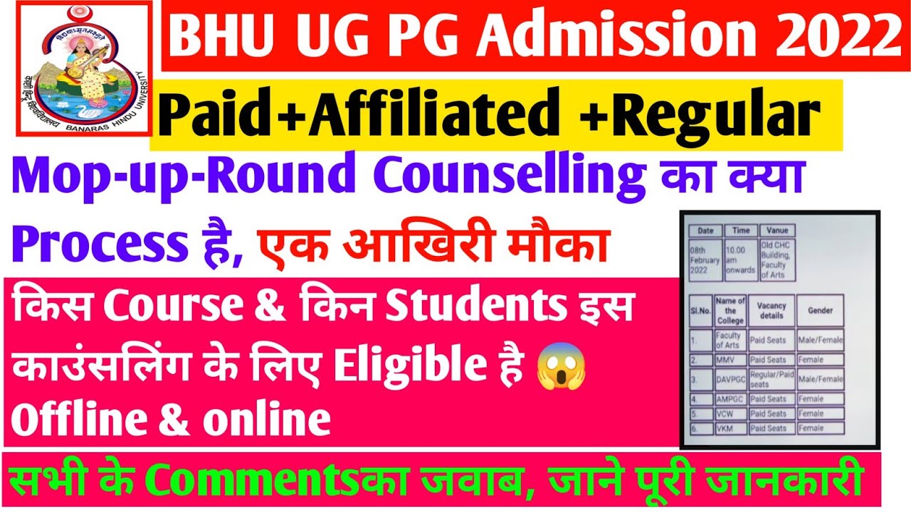 BHU Mop up round counseling Complete process|| Bhu Offline & Online ...