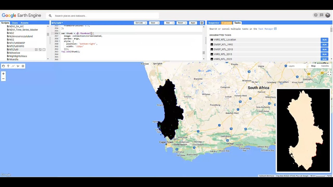 Google Earth Engine Tutorial 16 - Adding a Night-time Light Thumbnail to our Map; Clive Coetzee ...