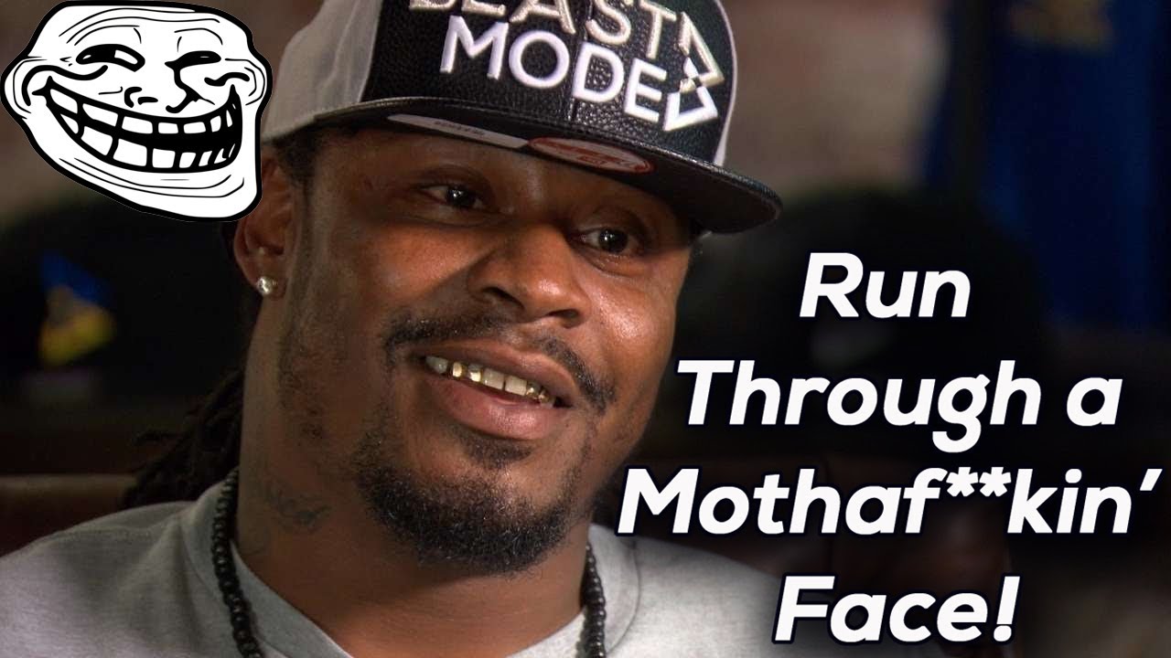 Marshawn Lynch runs through your face over and over and ov... - YouTube