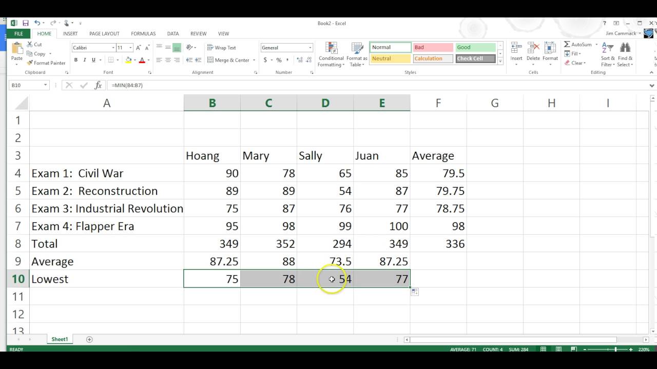Excel Functions Sum Avg Min Max Count Autosum Formulas With Multiple Functions Youtube