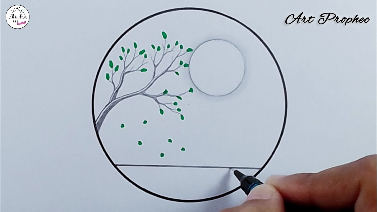 Circle Drawing - Sun Nature Drawing ( Pencil Scenery ) - YouTube