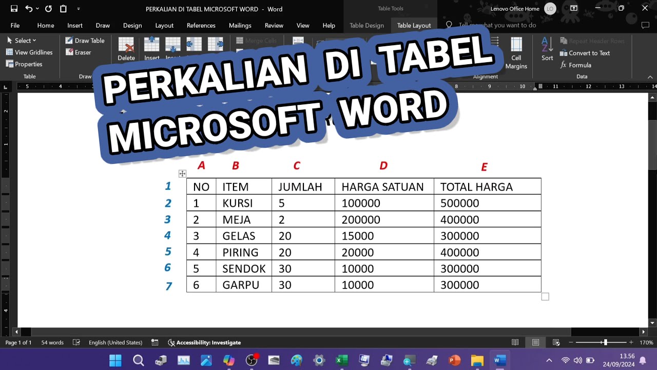 Cara Perkalian Menggunakan Rumus di Tabel Microsoft Word (Ada 2 Rumus ...