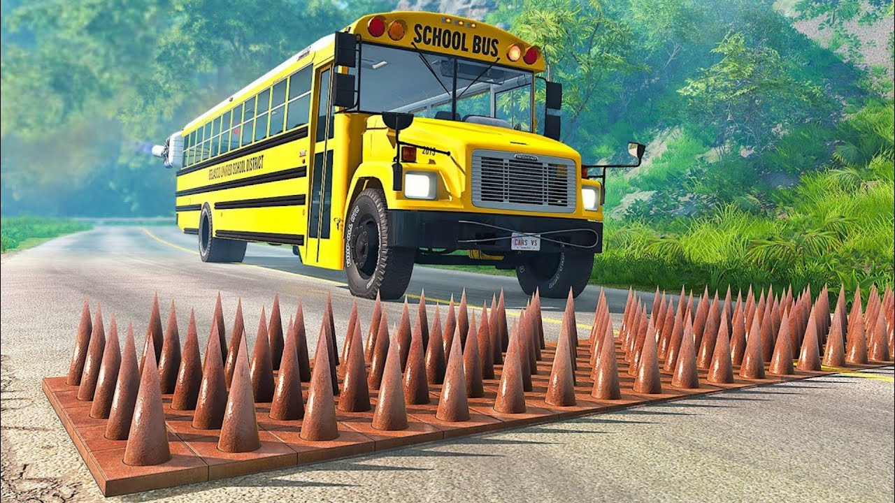 SCHOOL BUS VS 1000 NAILS - YouTube