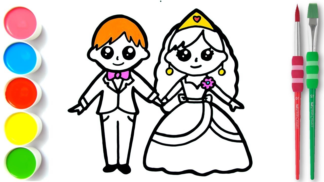 How to Draw Bride and Groom, Coloring and Painting For Kids and ...