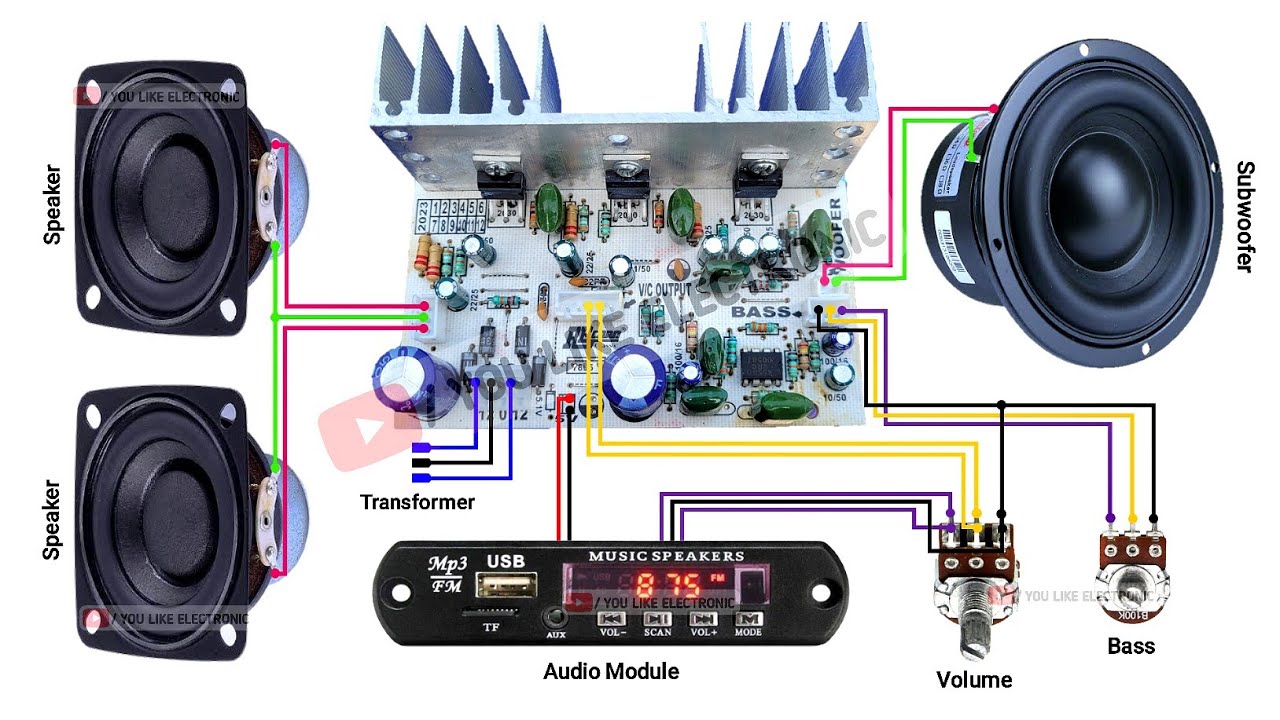 2.1 Home Theater Board Complet Wiring | How to Wiring 2.1 Amplifier ...