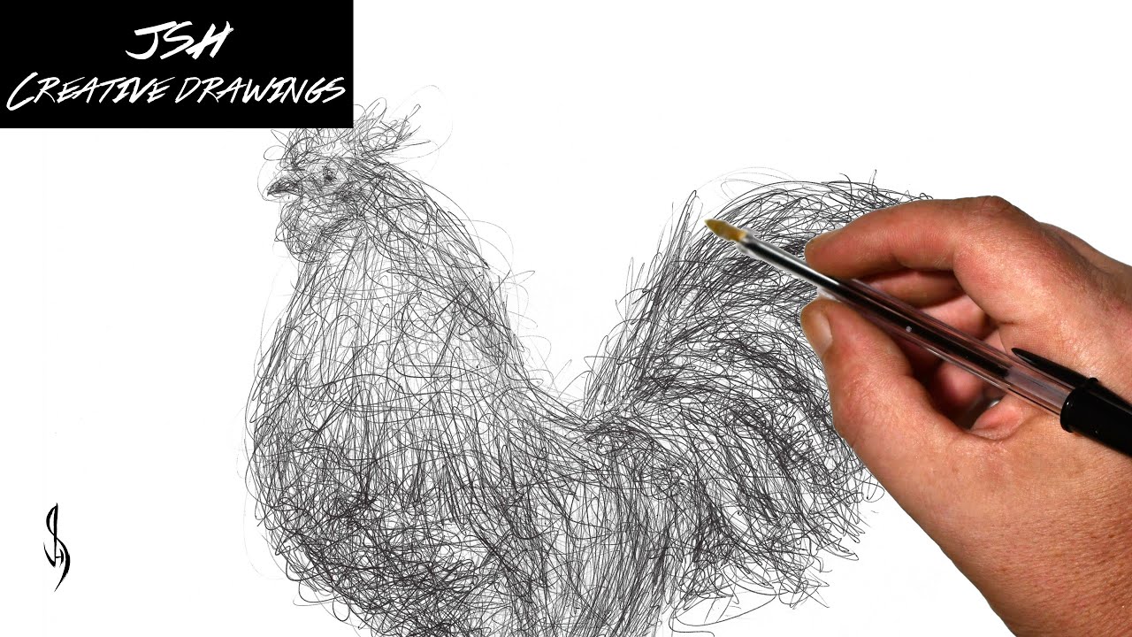 Sketch Drawing a Cockerel with a BIC Pen | Scribble Technique / Real Time - YouTube