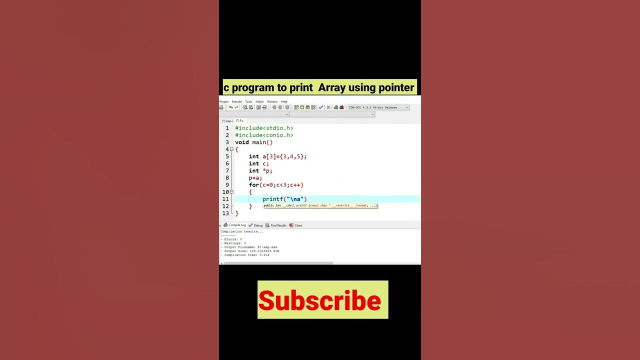C Program To Print Array Using Pointer Shorts Clanguage Youtube