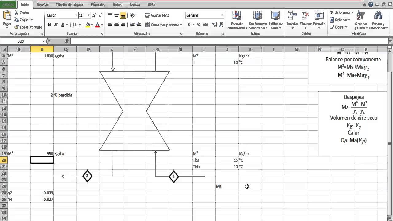Tutorial en excel de una torre de enfriamiento con 2 entradas y 2 ...