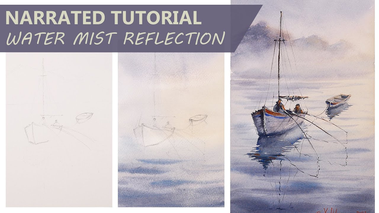 Watercolor Tutorial | How to Paint Water Reflection Mist | Watercolor ...