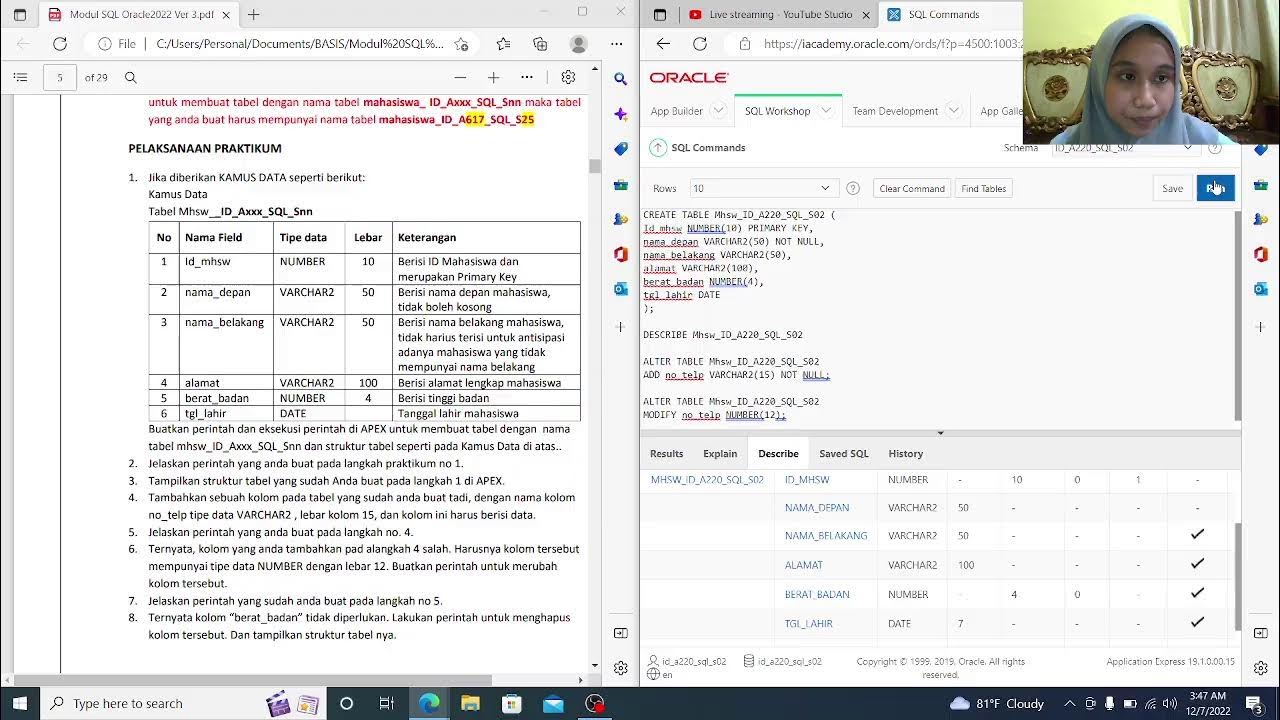 PRAKTIKUM BASIS DATA MODUL 1 MAULIDA TIRADHITA LADETTE 07352011012 - YouTube
