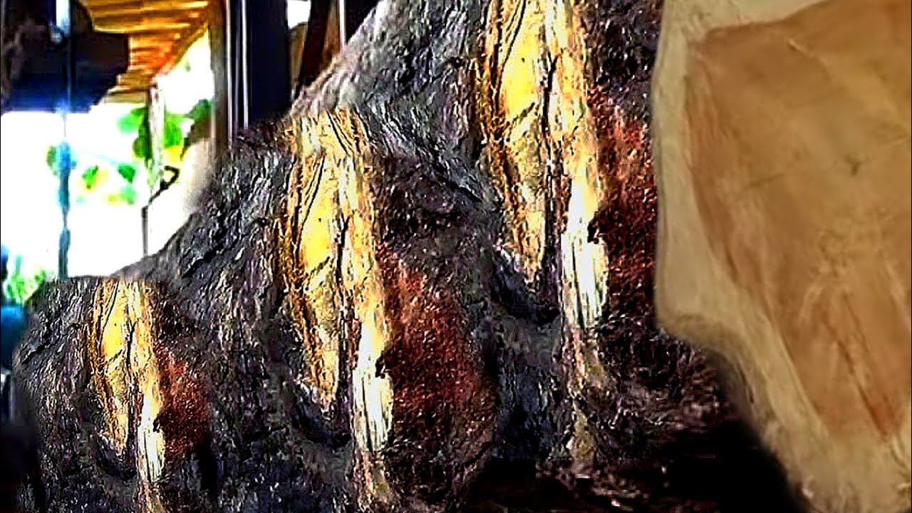 unexpected surprise while sawing giant wood logs at the sawmill - YouTube