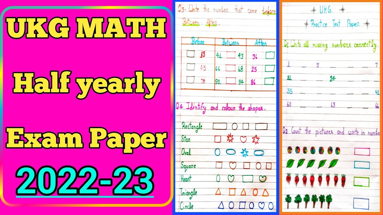 UKG Math Half yearly Exam Paper / Ukg Math Paper / Ukg Maths Exam Paper ...
