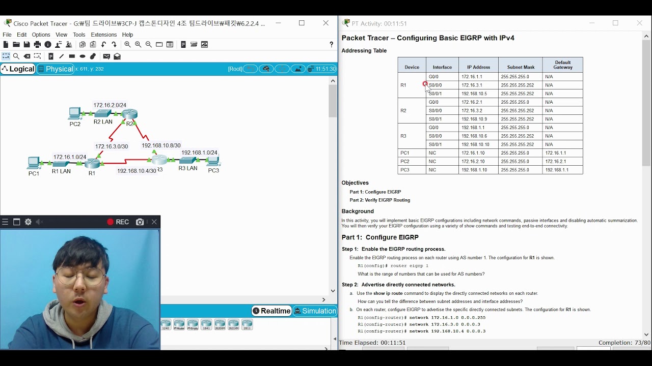 Ccna 3 Pt 6224 Packet Tracer Configuring Basic Eigrp With Ipv4 Verkor Youtube