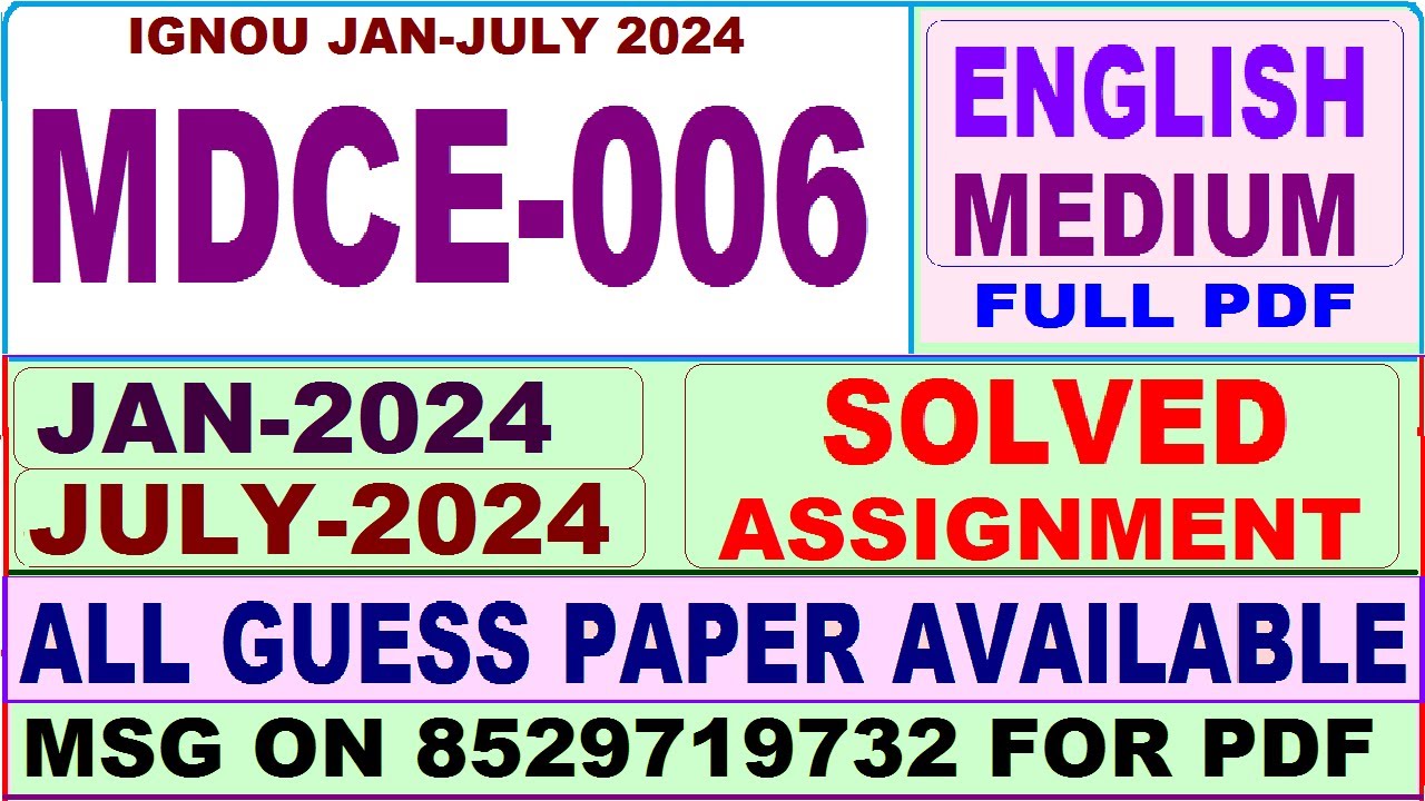 MDCE 006 solved assignment 2024 / mdce 006 solved assignment Jan / july ...