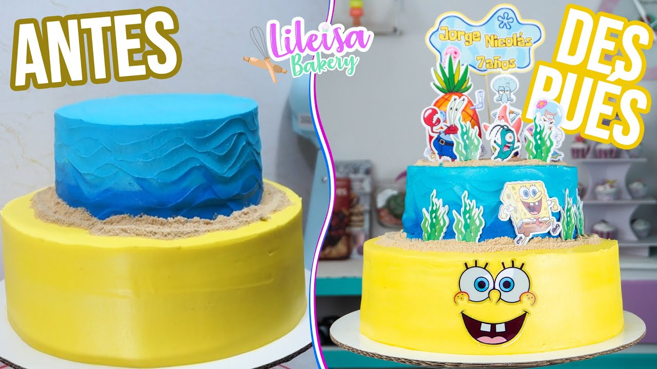 Pastel de BOB ESPONJA🍍 y PATRICIO🌊 de dos pisos SUPER FÁCIL😉 - YouTube