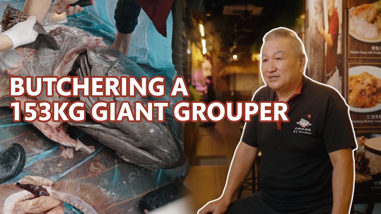 Cutting a 153KG Giant Grouper fish: The Grouper King - YouTube