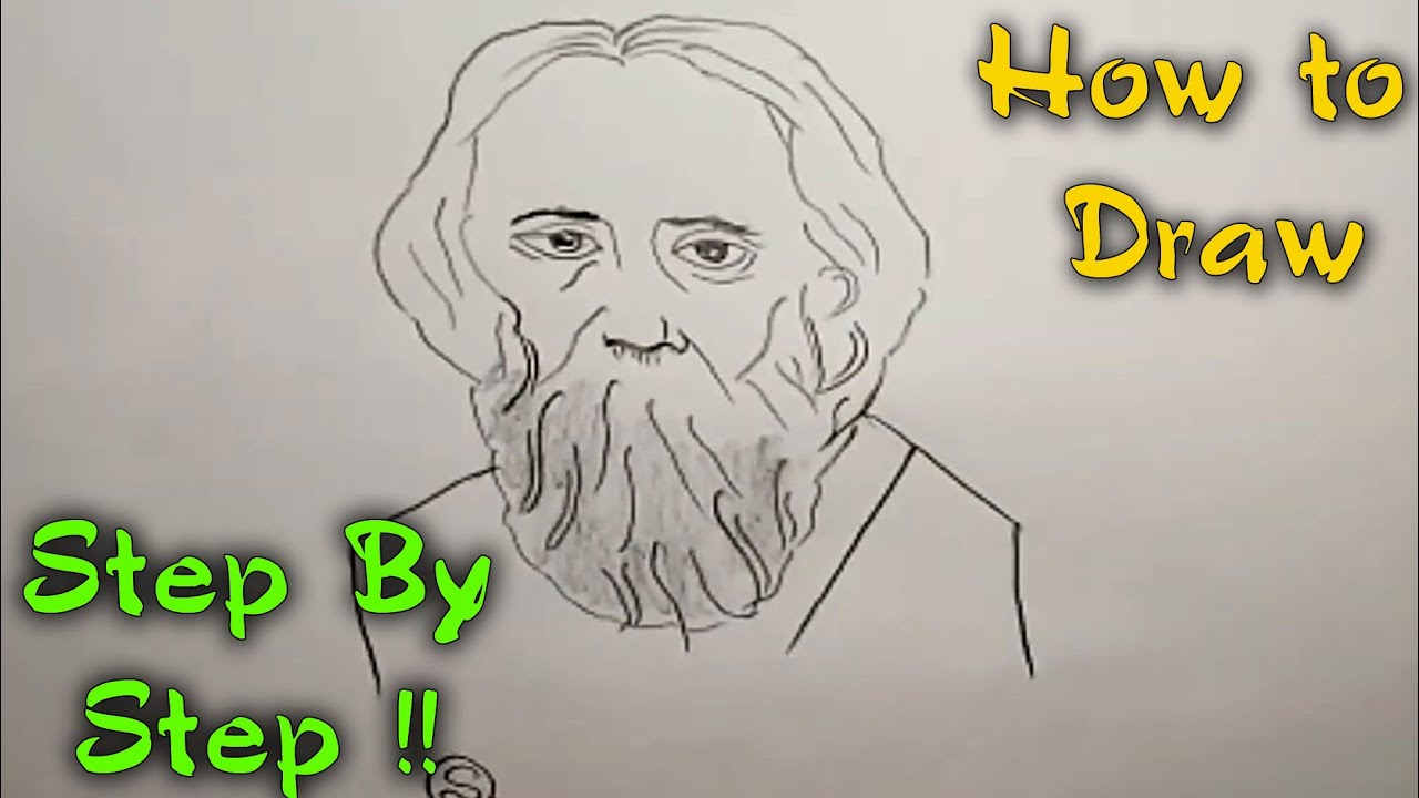 How to draw Rabindranath Tagore step by step !! Easy Rabindranath ...