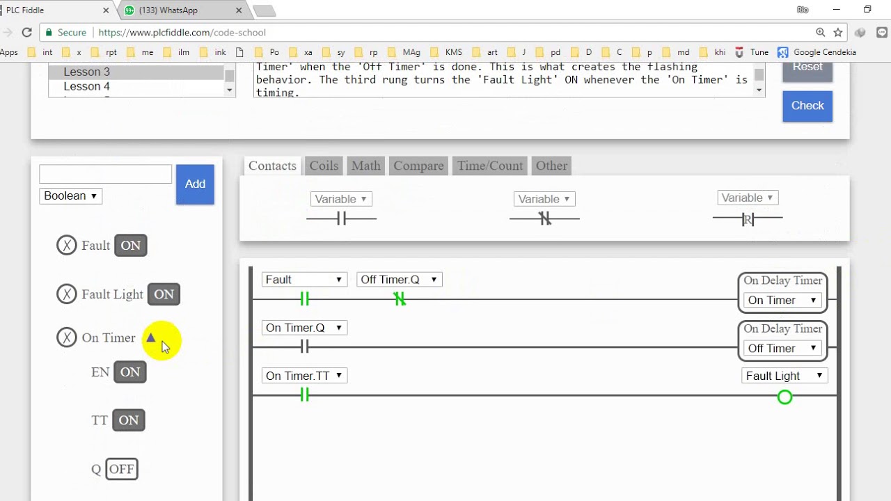 PLC fiddle Timer 03 Flip Flop Fault Light - YouTube