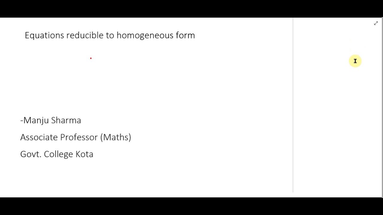 Equations reducible to homogeneous form. - YouTube