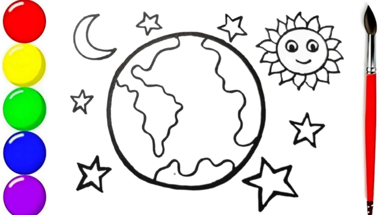 how to draw earth with sun and stars | drawing, painting and coloring ...