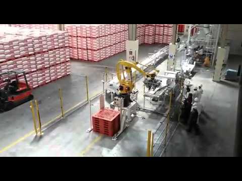 ROBOTIC PALLETTING -DOUBLE LINE- FANUC JAPAN & IMECO ITALY - YouTube