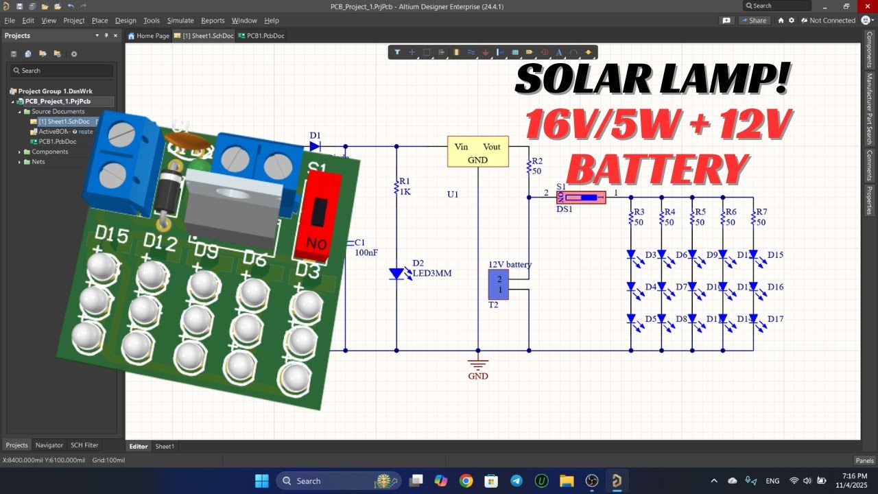 12V Solar Lamp Circuit: Solar Panel + Battery Charging | Schematic ...