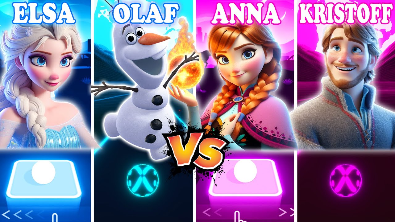 Frozen Elsa & Olaf VS Frozen Anna & Kristoff BUT In Tiles Hop & Dancing ...